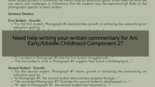 National Board Art: Early/Middle Childhood Component 2 Sentence Starters