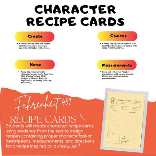 Fahrenheit 451 Character Analysis Recipe Cards by JennyedELA | TPT