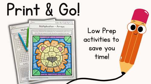 Fun Multiplication Worksheets to Color Arrays, Equal Groups, Number ...