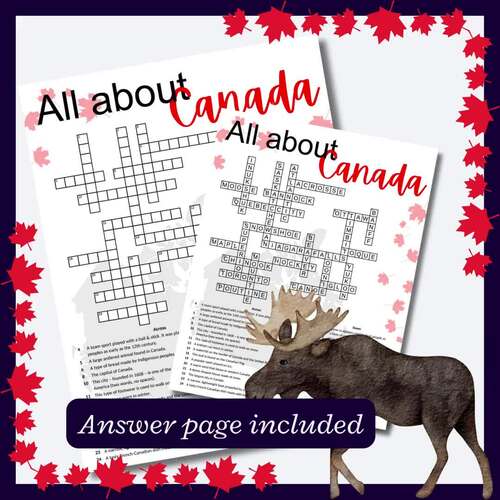 Canada trivia crossword puzzle perfect for substitute teachers! (grades 4+)