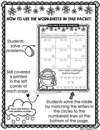 Fractions & Mixed Numbers Winter Math Riddles by Rebecca's Ready Resources
