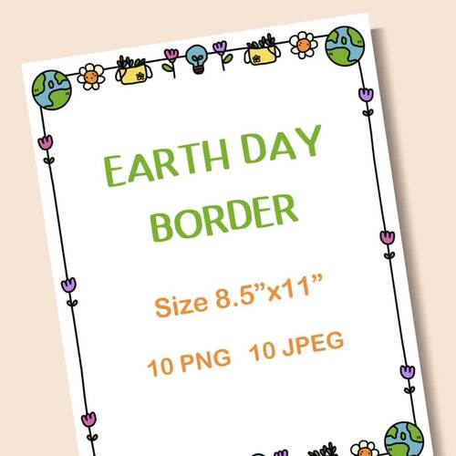 Earth Day Border Clipart. Doodle Borders Frames Clipart. Green and Flower.