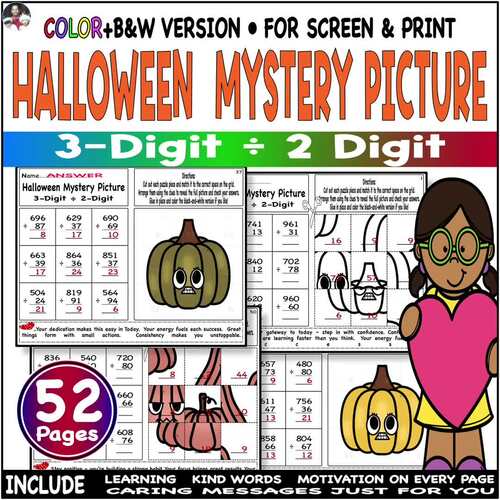 Fun Halloween Math: 3-Digit divided by 2-Digit Mystery Picture Learn ...