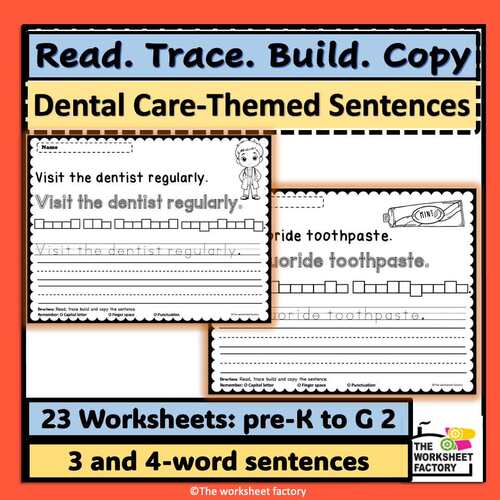 Dental Health Copy the sentences writing worksheets: Read, Trace, Build ...