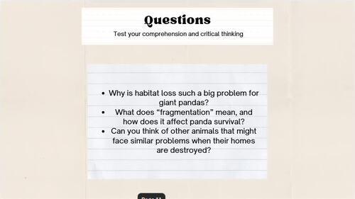 Animal Reading Comprehension Pack – ESL Intermediate (Giant Panda Lesson)