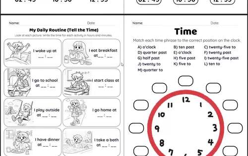 Telling Time Worksheets & Activities | Hours & Minutes | Grade 1-2
