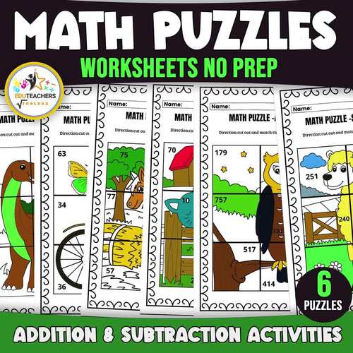 Math Puzzles sheets No Prep-Spring Addition&Subtraction Activities-Fun ...