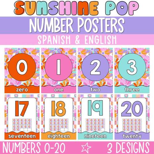 Retro Groovy Number Posters, Number Posters with Ten Frames, Spanish ...