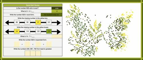 BUTTERFLY Spiral Math Review for 1st or 2nd grade - Digital Pixels #48