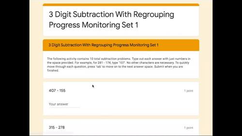 Digital 3 Digit Subtraction With Regrouping Progress Monitoring Google ...