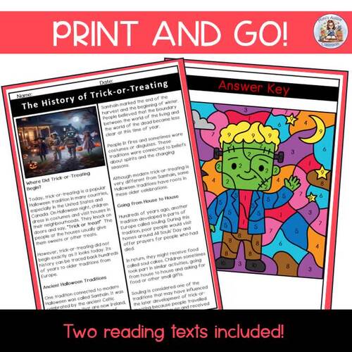 Halloween Color by Number Comprehension Worksheets for 5th Grade Science