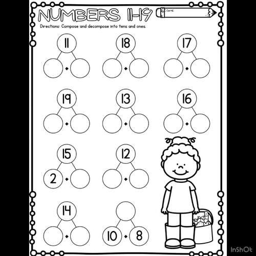 Teen Numbers and Number Bonds: Compose & Decompose Kindergarten Worksheets