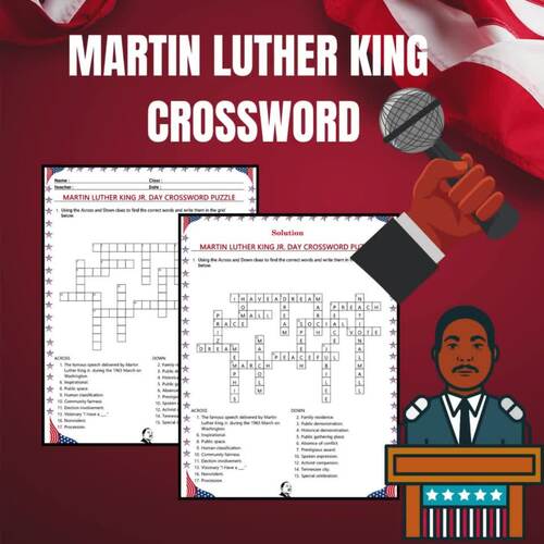 MARTIN LUTHER KING JR. DAY Crossword Puzzle Worksheet Activity No Prp ...