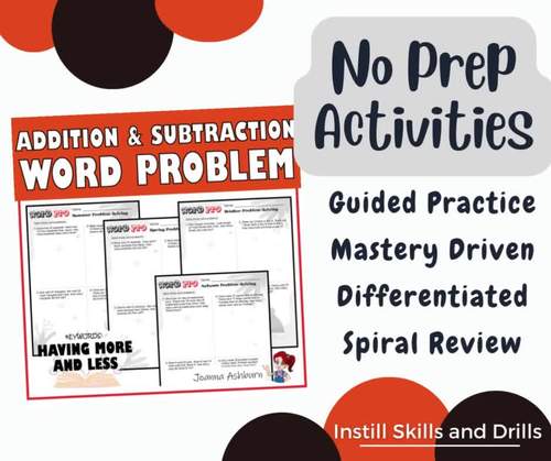 Addition and Subtraction Bar Model Word Problems Worksheets | Comparison