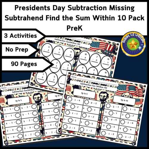 Presidents Day Subtraction Math 10 Fact Fluency Place Value Logic ...