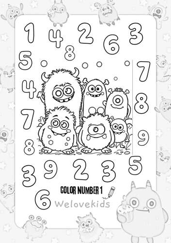 Monsters Galore : Fun Creatures to Color and Finding 1-10 numbers 78 pages