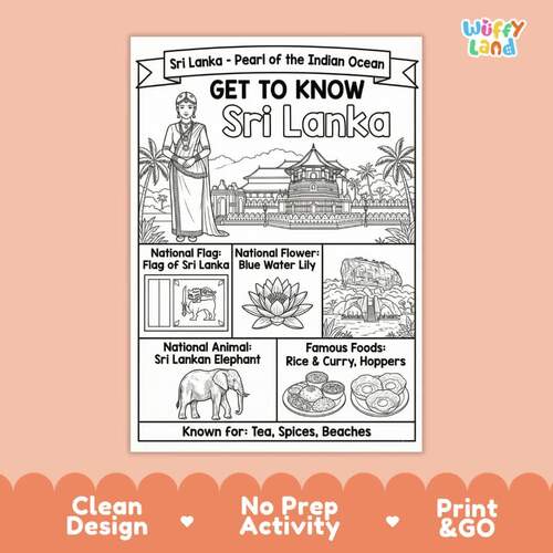 Sri Lanka Country Study Geography Coloring Page Worksheet Activity | Asia