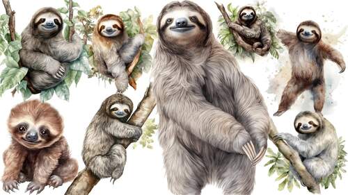Watercolor Sloth Clipart Set of 20 Files by ArtisticTimberStudio