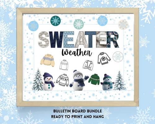 Sweater Weather Bulletin Board Kit - Coloring Pages - Reward Cards