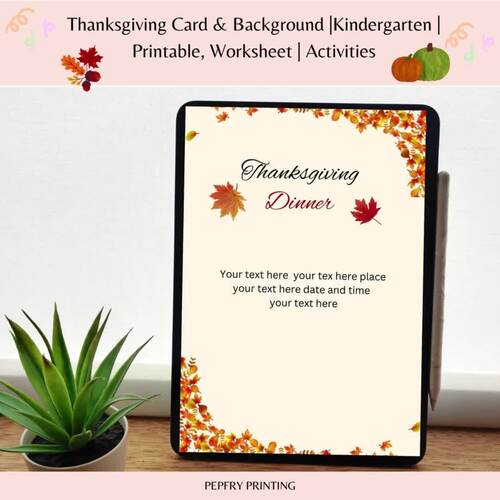 Thanksgiving Card & Background | Kindergarten | Printable, Worksheet