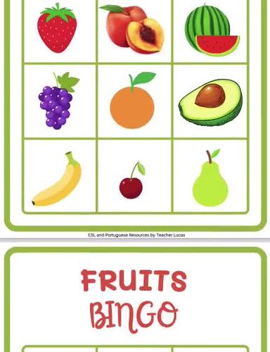Fruits - Bingo in English by ESL and Portuguese resources by Teacher Lucas