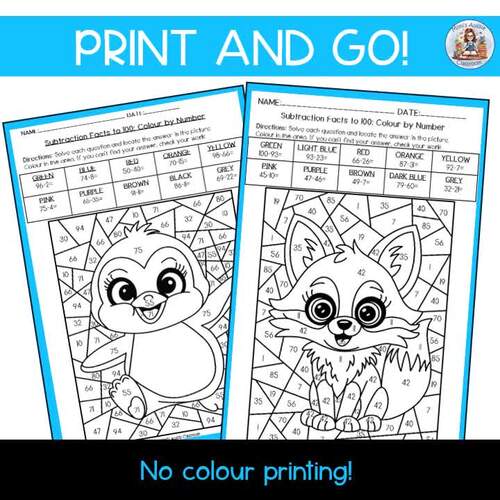 Color By Number Math Bundle – Subtraction Facts Grades 3 & 4 | TPT