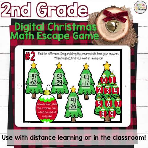 2nd Grade Christmas Math Digital Escape Room Breakout | Distance Learning