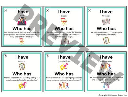 Drama/Theater Careers 'I have, Who has' Activity Game Middle/High ...