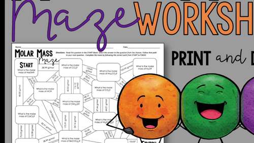Molar Mass Maze Worksheet Activity in Digital and Print with ...