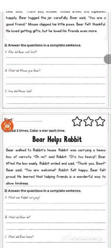Bear Says Thanks Reading Passages with Comprehension | Gratitude SEL ...