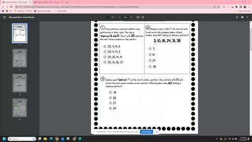 4th Grade EnVision Math Quick Checks/Exit Ticket - Topic 14 (Algebra ...