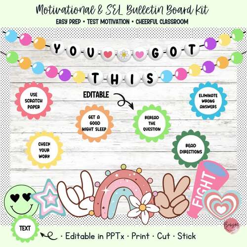 Testing Bulletin Board Kit: Retro Pastel Motivation | Editable Decor