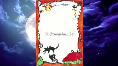 Magical Watercolor Halloween Border Clip Art Bats Black Cat by Fairychamber