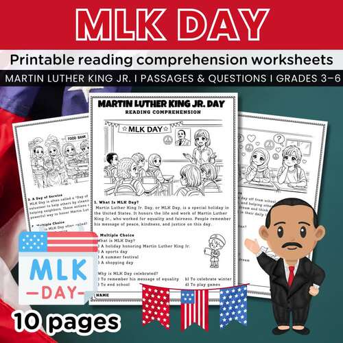 MLK Day Reading Comprehension Worksheets, Martin Luther King Jr. Day ...