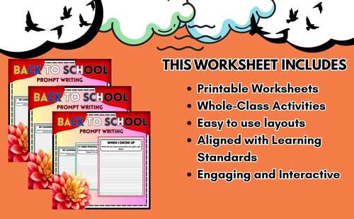 BACK TO SCHOOL PROMPT WRITING ACTIVITIES 2nd,3rd,4th,5th,6th,7th,8th Gr
