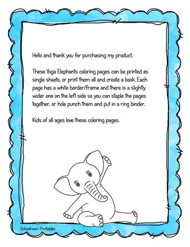 Yoga Elephants Coloring Pages. 25 Unique Designs. by Schoolroom Printables