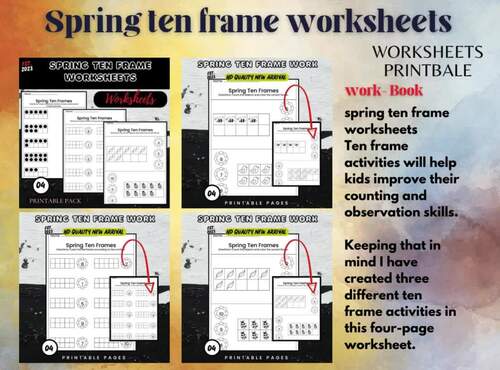 Spring ten frame worksheets for kindergarten by English For Kids ABC