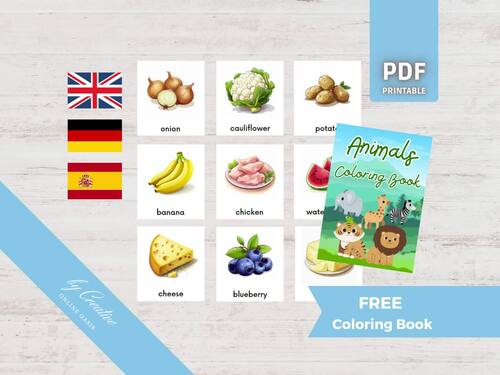FIRST FOODS • 28 Montessori Flash Cards German English Spanish ...