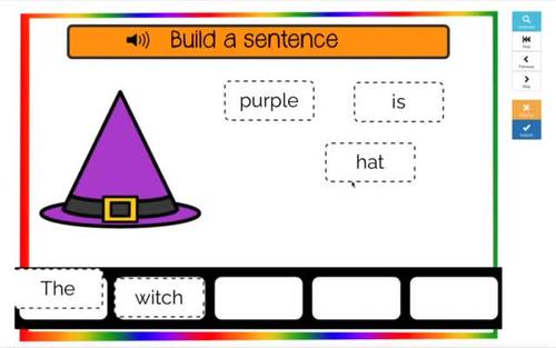Halloween Build a Sentence Digital Task Boom Cards 2nd grade literacy ...