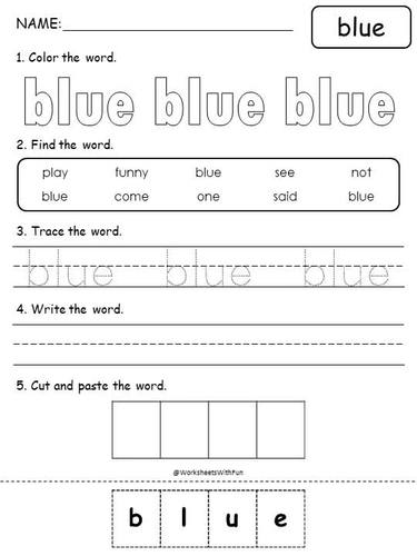 Sight Words Practice, Pre-Primer Worksheets, Kindergarten Word Work, T-302
