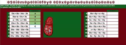 Christmas Simplify Expressions (Add & Subtract) Digital and Print Activity