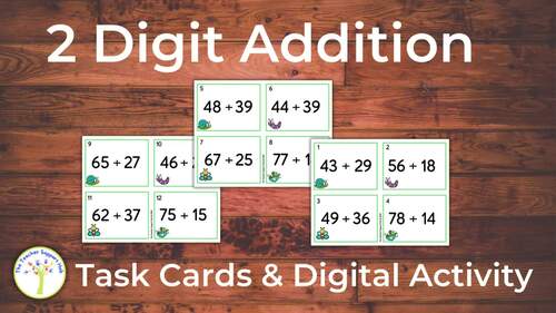 Math 2 Digit Addition 100 Write the Room Task Cards and Digital for Spring