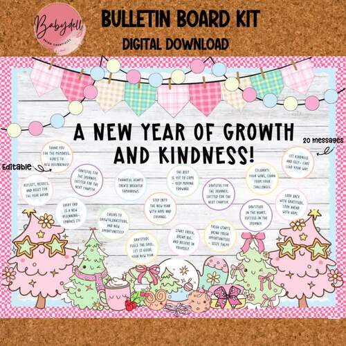 New Year Bulletin Board Kit: Growth Mindset & Kindness | Retro ...