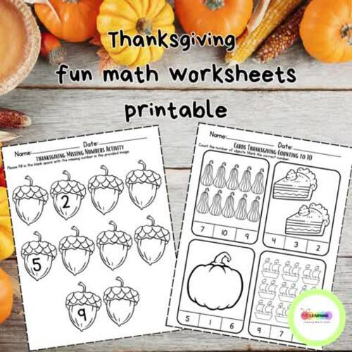 Thanksgiving fun math worksheets printable by LEARNME | TPT