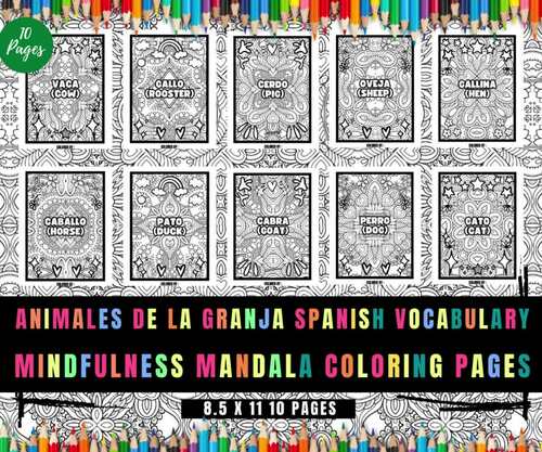 Animales De La Granja, Spanish Vocabulary Relaxing And Mindfulness Sheets