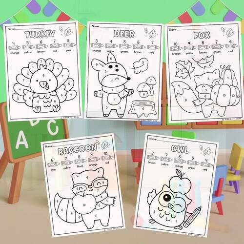 Color by Code Number 1-10 Autumn Fall Woodland Animal Coloring for ...