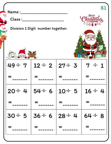 Math Division 1 Digit number together worksheets ! by Sompornu | TPT