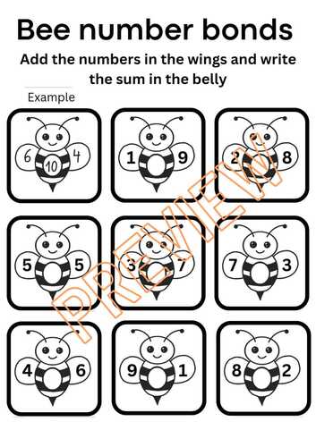 Bee Number bonds help | Number bonds to 10 by The portable Mom | TPT