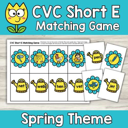 CVC Short E Vowels Matching Game Kinder 1st 2nd grade reading | Spring ...