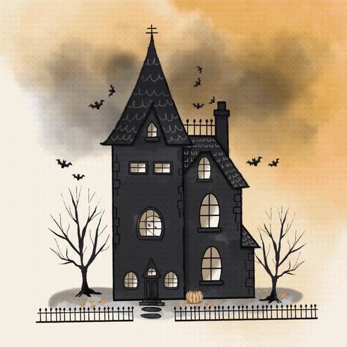 Haunted House Clip Art, Spooky Halloween Digital Download, Gothic House ...